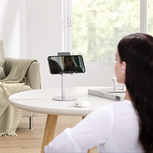 Cell Phone Stand, OMOTON Angle Height Adjustable Phone Holder, Aluminum Desktop Phone Dock for Desk, Compatible with iPhone 13/Mini/Pro/Max, All Smartphones and Tablets(4-11''), Silver