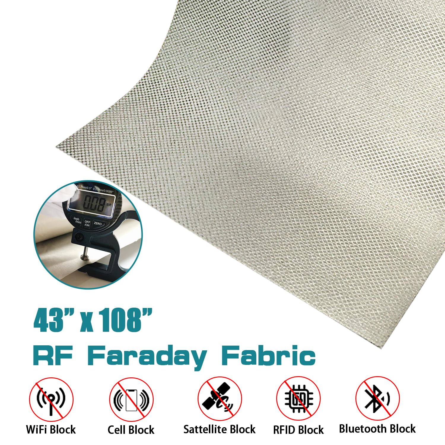 43" x 108" Faraday Fabric Military Grade Signal Blocking Cloth for RFID, Bluetooth, WiFi, GPS, 5G Protection for Home