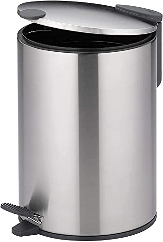 Kela Bathroom Trash Can with Soft Close, Step-On Lid, Silver, 0.8 Gallons, 9 inches Tall, Small Waste