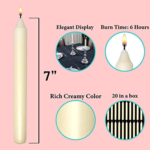 7 Inch Ivory Taper Candles 6 Hour Burning Candle Decorate Your Dinner Wedding Table DriplessĀ and Smokeless Candle Unscented Fits Most candlesticks -20 Pack Household Candles