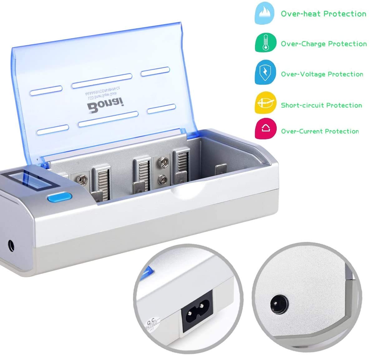 BONAI Rechargeable C Batteries 5000mAh 4-Counts with LCD Battery Charger for C D AA AAA 9V Ni-MH Ni-CD Batteries with D Cells 10,000mAh 1.2V Ni-MH High Capacity High Rate Battery 4 Pack