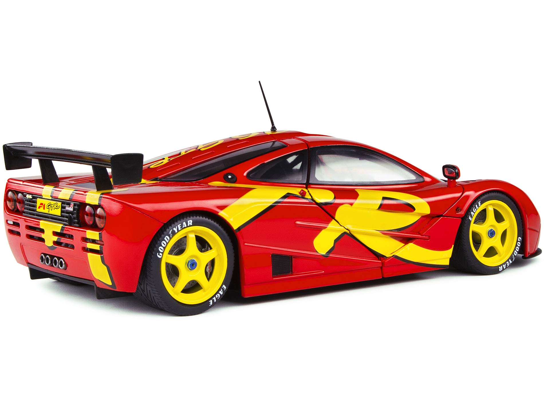 1996 McLaren F1 GTR Short Tail Launch Livery Red with Yellow Graphics 1/18 Diecast Model Car by Solido S1804102
