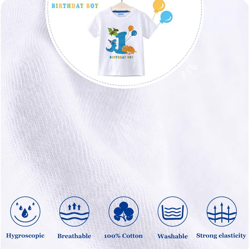 Dinosaur 1st Birthday Party T-Shirt - Toddler White Cotton Tee, Baby Boys Gift