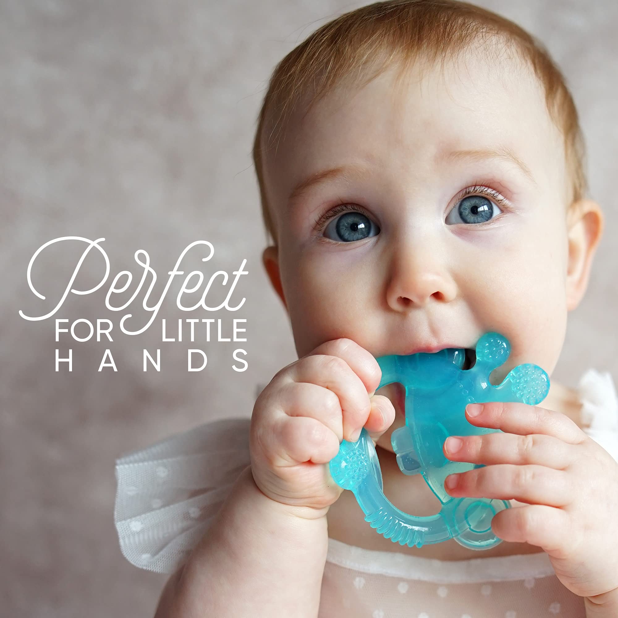 Funny Baby Teether for Boys and Girls. Odorless Medical Grade Non-Toxic Smiley Silicone Teether. BPA Free (Aqua Blue)