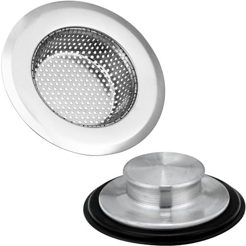 2 PCS Kitchen Sink Drain Strainer and Kitchen Sink Stopper Stainless Steel, Anti-Clogging Garbage Disposal Stopper for Standard 3-1/2 Inch Kitchen Sink Drain