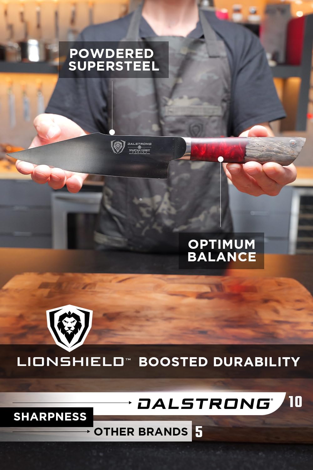 Dalstrong Santoku Knife - 7 inch - Spartan Ghost Series - Premium American Forged S35VN Powdered Steel Kitchen Knife - Razor Sharp Kitchen Knife - Maple & Red Resin Handle - Vegetable Knife - Sheath