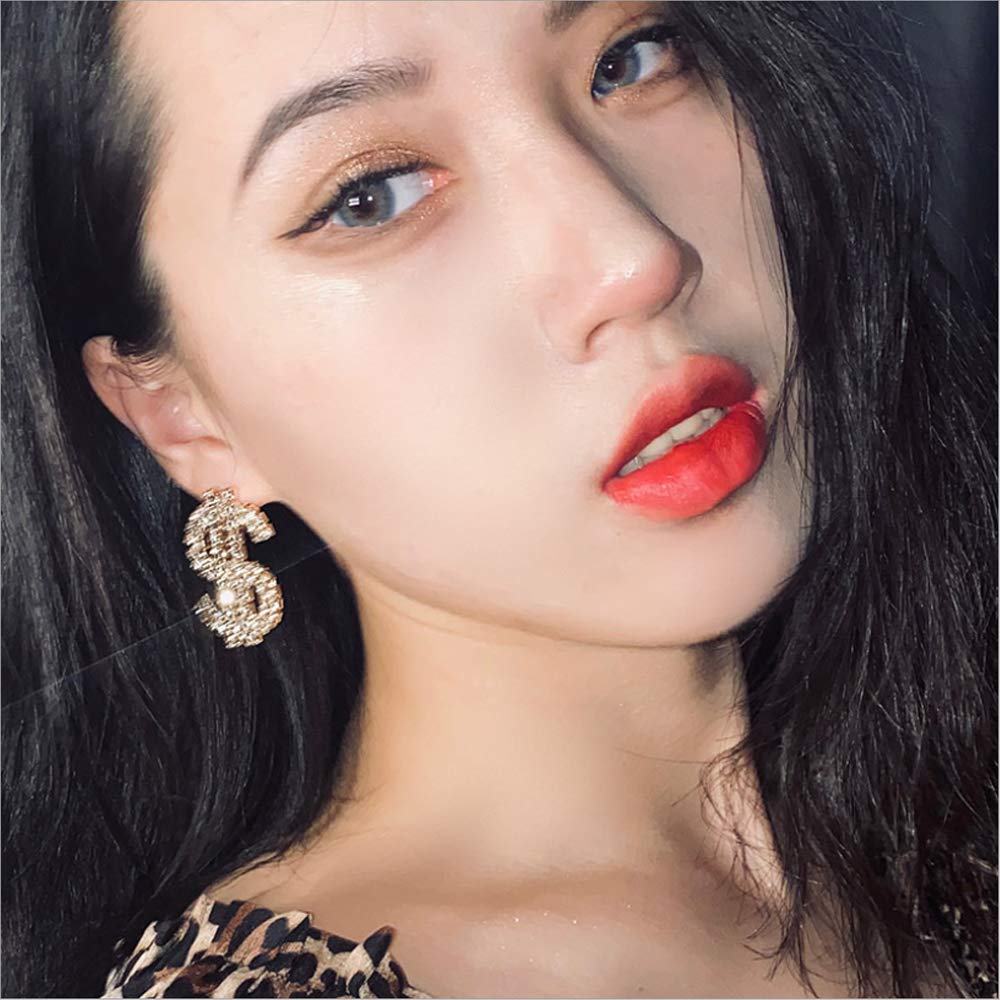 2 Pairs Crystal Dollar Sign Earrings for Women Money Dangle Earrings Gold and Silver KELMALL COLLECTION