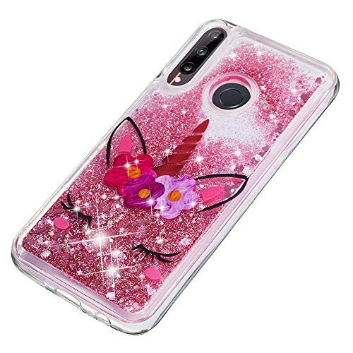 ISADENSER Huawei P40 Lite e Case Huawei Y7P 2020 Case Clear TPU Glitter Stylish With 3D Love Quicksand Shiny Flowing Liquid Litetective Cover Compatible with Huawei P40 Lite e / 7P Sleeping Unicorn XY