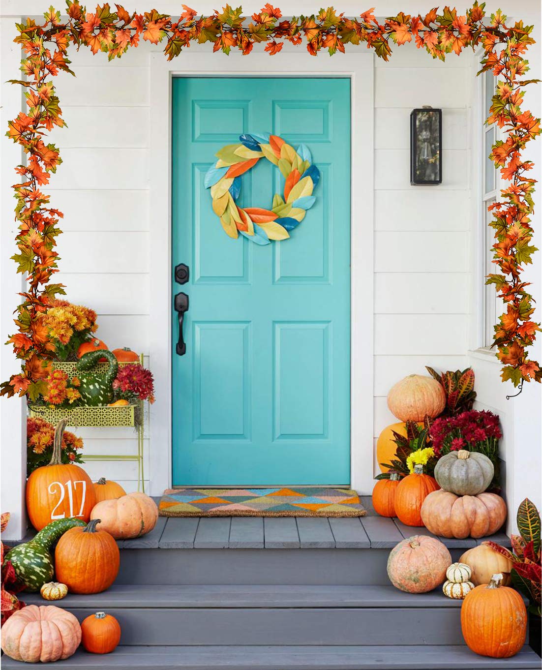 2 Pack Fall Garland Maple Leaf, 6.5Ft/Piece Hanging Vine Garland Artificial Autumn Foliage Garland Thanksgiving Decor for Home Wedding Fireplace Party
