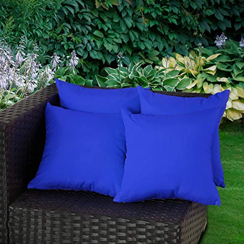 Outdoor Water Resistant UV Resistant Garden Pillow Covers Square Pillowcase Shell for Patio Tent Couch Cushion Pack of 4 - Cover 17x17 Inch Royal Blue
