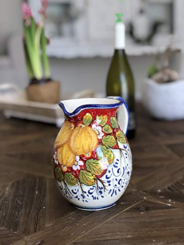 CERAMICHE D'ARTE PARRINI - Italian Pottery Art Pottery Pitcher Vino Vine gal 0,264 Hand Painted Decorated Lemons Made in ITALY Tuscan Florence