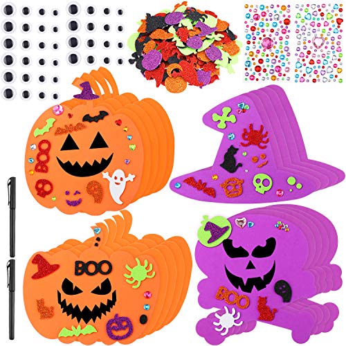 Outus 20 Big and 200 Small Kits 7.8 Inch Big Foam Halloween Decorations DIY Pumpkin Craft Kits Assorted Foam Pumpkin Shapes with Rhinestone Stickers for Kids Halloween Decoration and Games