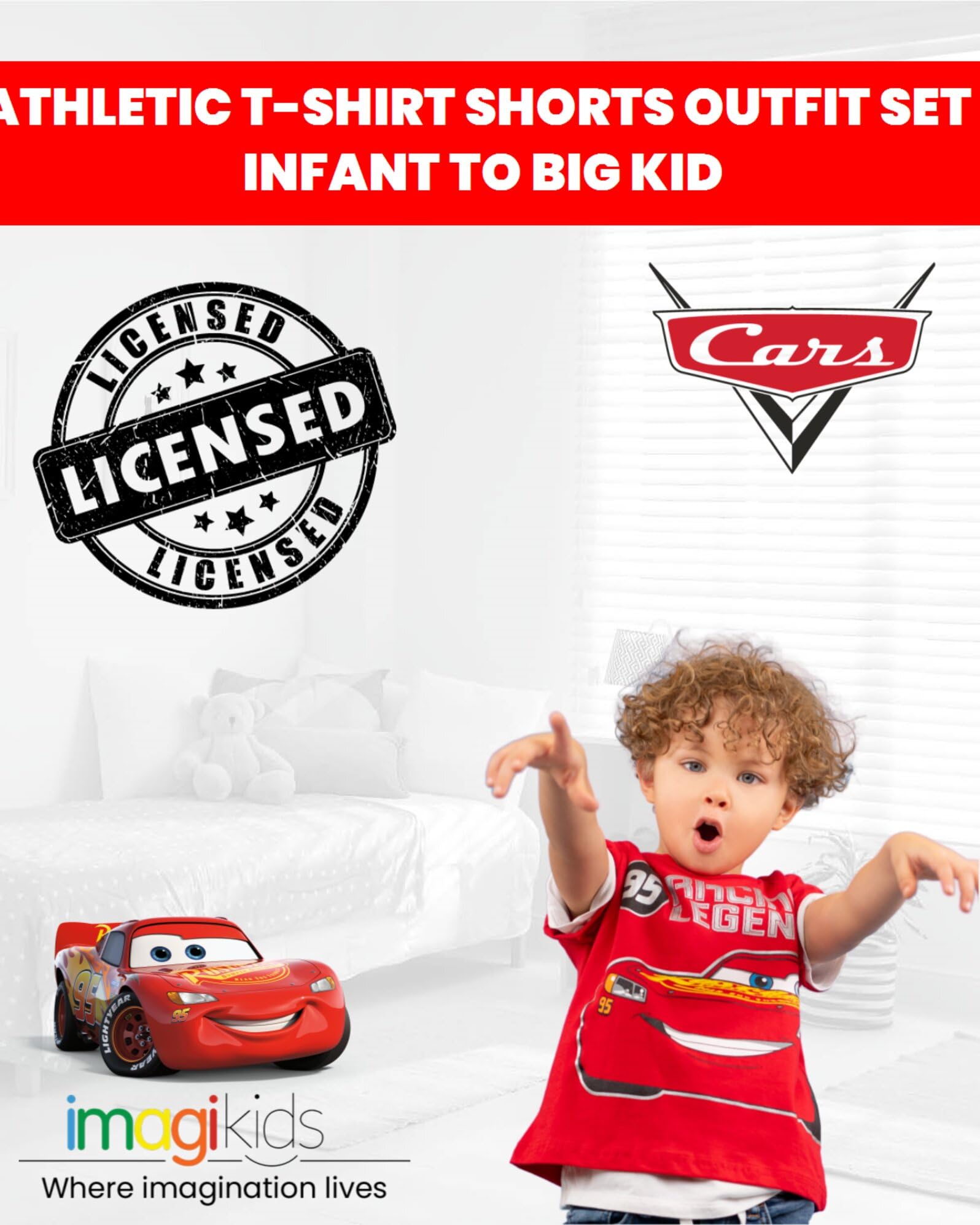 Disney Pixar Cars Lightning McQueen Toddler Boys T-Shirt Mesh Shorts Set Black/Red 4T