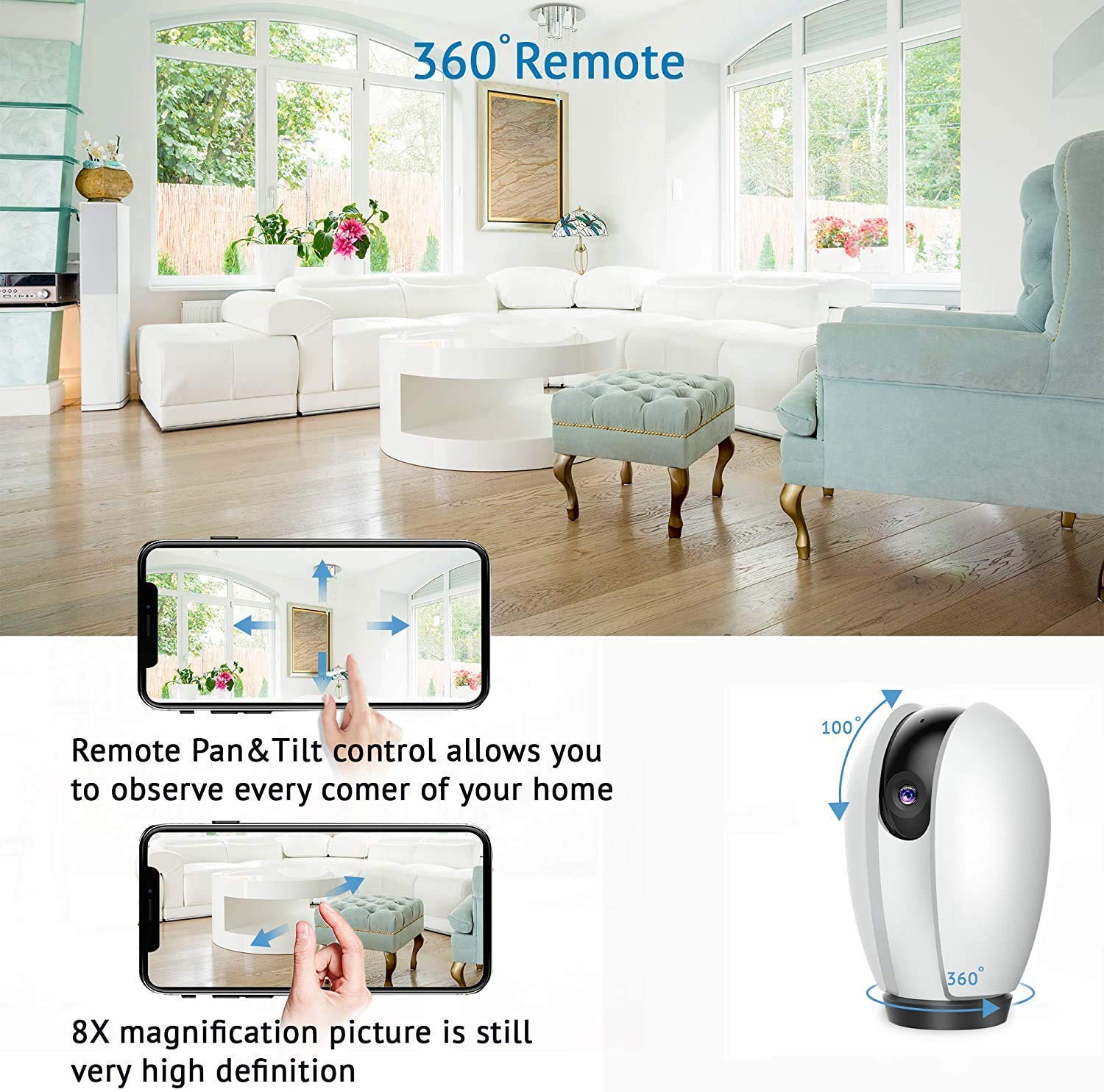 LaView Security Cameras for Home + 2X 32GB SD Cards,PT Home Security Camera System with Motion Detection,Two-Way Audio,Night Vision,Indoor WiFi Camera for Baby/pet,Alexa,USA Cloud Service