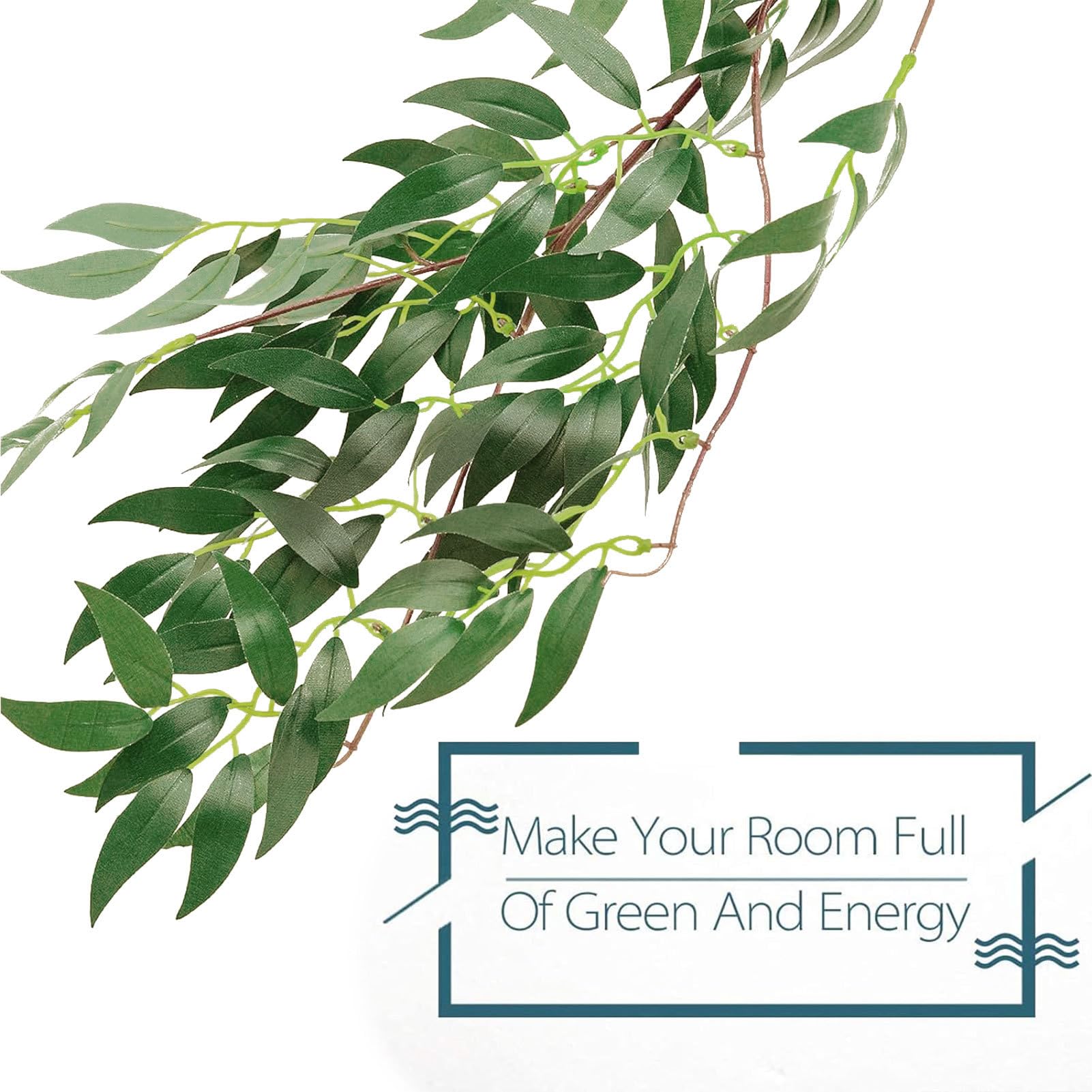 ANPHSIN 5 Pack (28ft) Artificial Willow Leaves Vines Twigs- Fake Silk Hanging Willow Plant Greenery Garland String for Indoor Wedding Party Crowns Wreath Decor, Outdoor Wall Garden Decoration