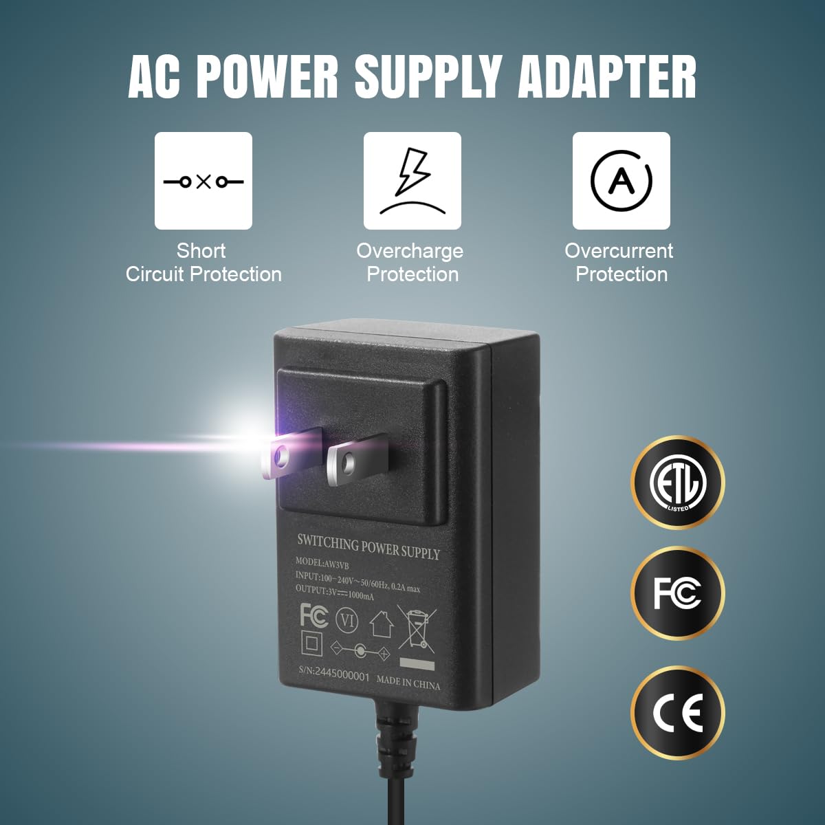 Lenink 1 to 3 AC Power Supply Adapter Kit with On/Off Switch, Battery Replacement for AA Battery (Black)