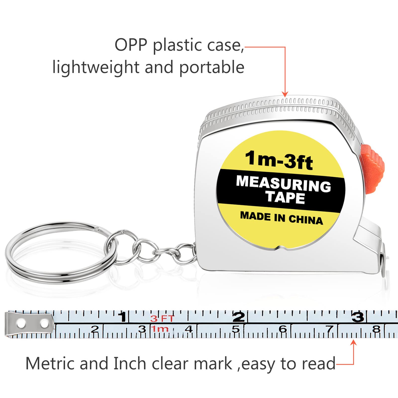 20 Pieces Tape Measure Keychains Functional Mini Retractable Measuring Tape Keychains with Slide Lock for Birthday Party Favors and Daily Use, 1 m/ 3 ft (20)