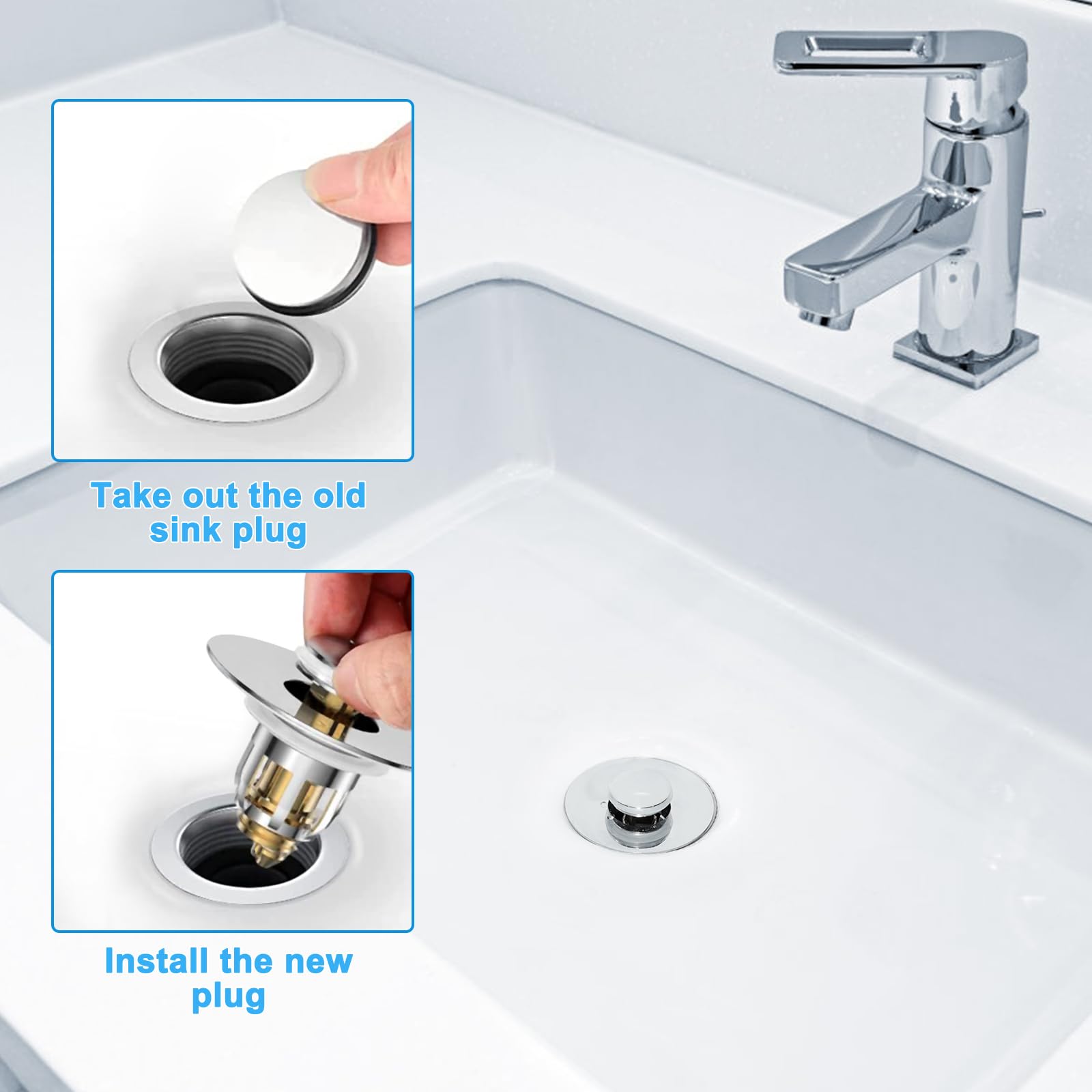 2-in-1 Bathroom Sink Stopper,pop up Sink Drain Stopper,Sink Drain Strainer and Pop-Up Stopper - Hair Catcher and Clog Remover for Bathroom Sinks and Bathtubs,2-Pack