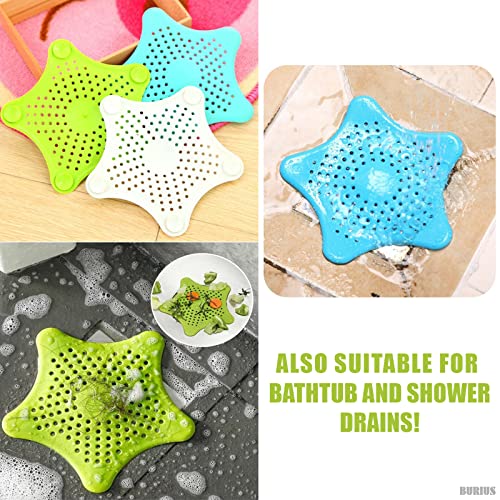 3Pcs Starfish Rubber Sink Strainers - Drain Hair Catcher - Kitchen Sink Strainer Stopper Silicone Drain Cover - Tub Drain Hair Catcher, Bathroom Sink Drain Strainer for Sink, Bathtub Strainer