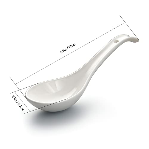 Asian Soup Spoons, YFWOOD 6.75 inch Ceramic Chinese Soup Spoons, White Large Japanese Soup Spoons for Ramen Pho Wonton Soup Dumpling Miso, Set of 6