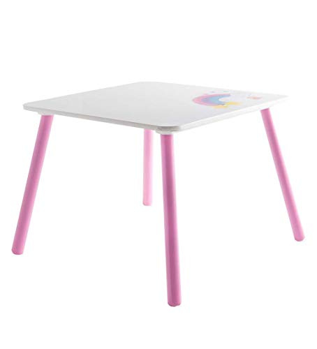 Hearthsong Rainbow Unicorn Table and Chairs Playroom Furniture Set, 2⅓' sq. Table, 11” sq. x 10½”H Chair, 45 lbs. per Chair