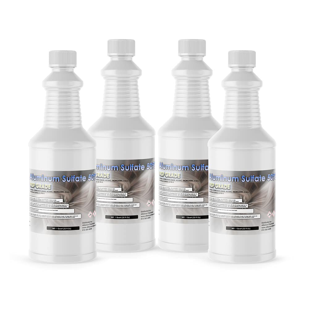 Aluminum Sulfate - 1 Gallon - Water Treatment Grade - (4) 32 Fl Oz Bottles w/Reusable Leak and Evaporation Proof Seals - Coagulating Agent - Water Treatment - Alliance Chemical