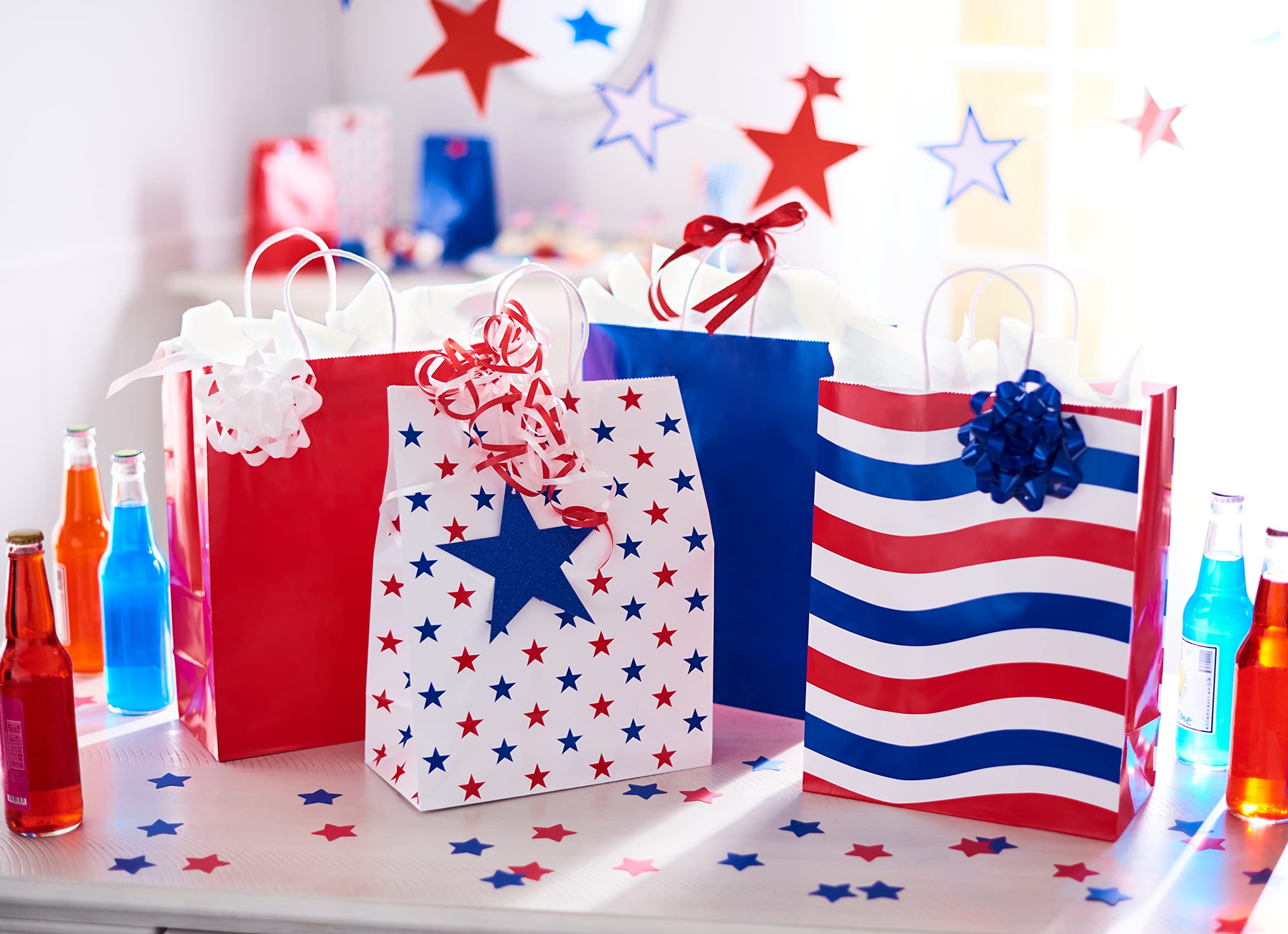 American Greetings 10" Large Patriotic Gift Bags, Red, White and Blue (16-Count)