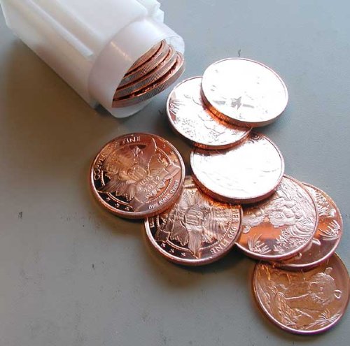 20 Round Tube 2012 .999 Pure Copper Bullion Round Modern Quarter Reverse Design