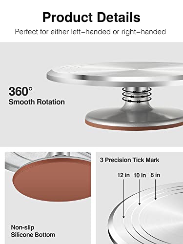 Puroma 8-in-1 Aluminium Alloy Rotating Cake Turntable 12'' Revolving Cake Decorating Stand with 3 Angled Icing Spatula, 3 Icing Comb for Pastries, Cupcakes and Cake Decorations