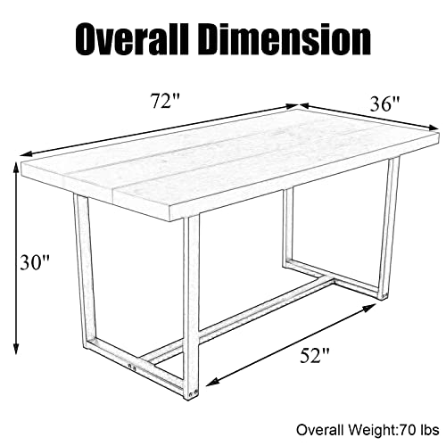 72” Kitchen & Dining Room Tables for 6-8 Person, Modern Farmhouse Rectangular Dining Table 72 with Metal Frame, 36 by 72 Dining Room Table for Home Office Furniture