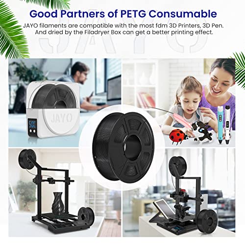 JAYO PETG 3D Printer Filament, 1.75mm PETG Filament 2KG Spool, Consumable Dimensional Accuracy +/-0.02mm, Printing Material fit for FDM 3D Printers, PETG Black+Black