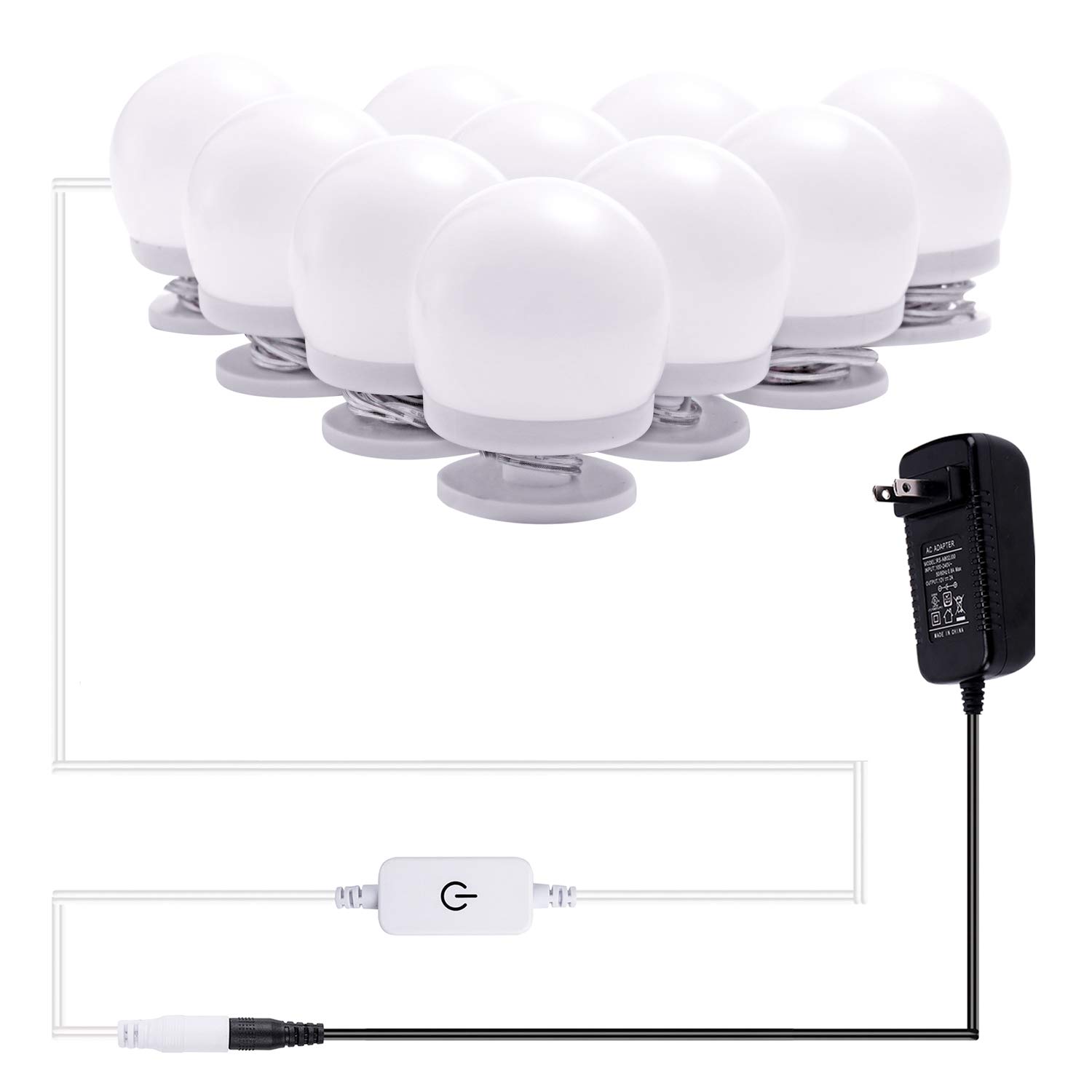 AIBOO LED Vanity Mirror Lights Kit, Stick on Dimmable Makeup Lights, 12V Mirror Lighting Strip Fixture for Vanity Dressing Table, Bedroom Wall Lights,CRI>90 (4000K Natural White,10 Bulbs)