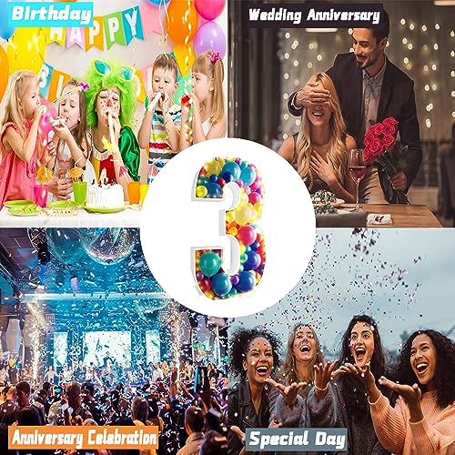 4FT Large Marquee Numbers, Marquee Light Up Numbers, Mosaic Numbers for Balloons, Number 3 Balloon Frame, Marquee Light Up Numbers for 30th Birthday Decorations, Anniversary Party Decor Foam Board