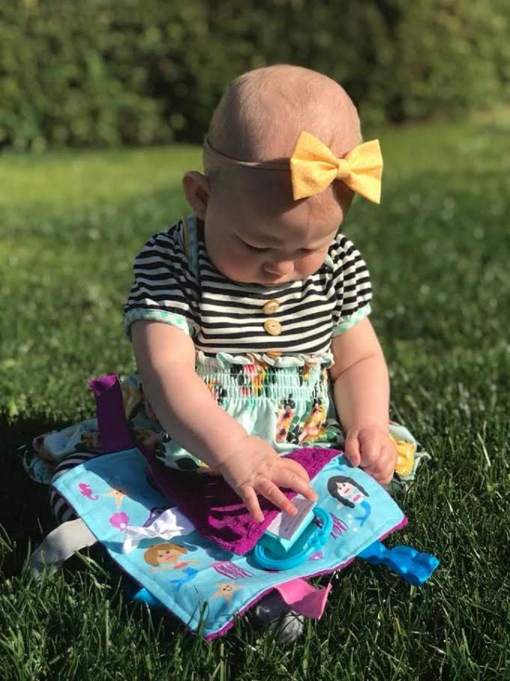 Baby Sensory, Security & Teething Closed Ribbon Tag Lovey Blanket with Minky Dot Fabric: 14”X18” (Mermaids and Narwhals)