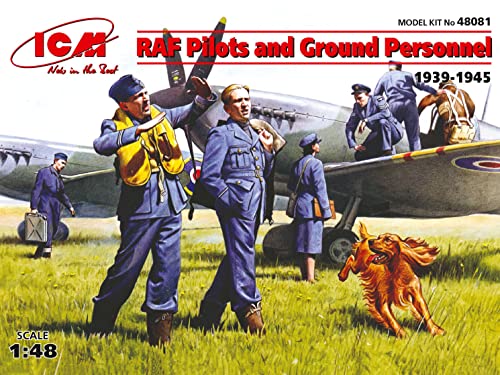 ICM 48081 - RAF Pilots and Ground Personnel (1939-1945) (7 Figures - 3 Pilots, 3 Mechanics, 1 Wren Member, and Dog Figure) - Scale 1:48