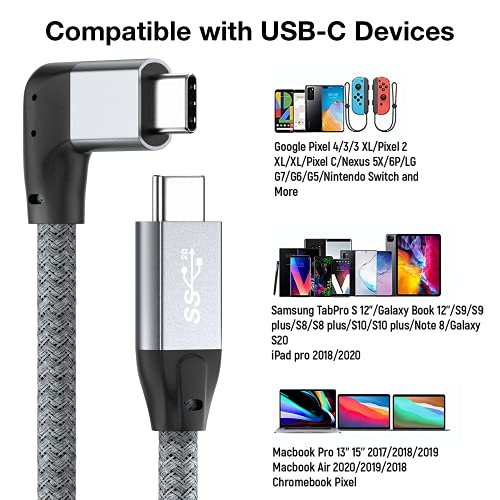 USB C to USB C Cable 100W, 20Gbps 90 Degree Right Angle 4K@60Hz Video Output Cable (USB C 3.1 & 3.2 Compatible) with E-Marker for Thunderbolt 3, Oculus Quest, MacBook, iPad Pro, Pixel, Switch, 3.3FT