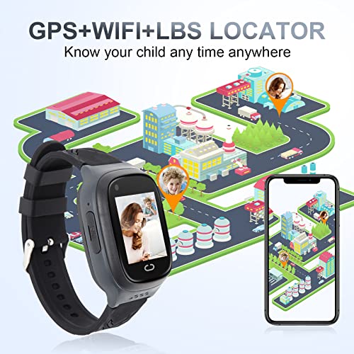 4G Kids Smart Watch GPS Tracker - Smartwatch with Two Way Call Video Calling 7 Puzzle Games Voice Chat SOS School Mode Pedometer Wi-Fi Location Touch Screen Alarm Clock Smartwatches for Boys Girls