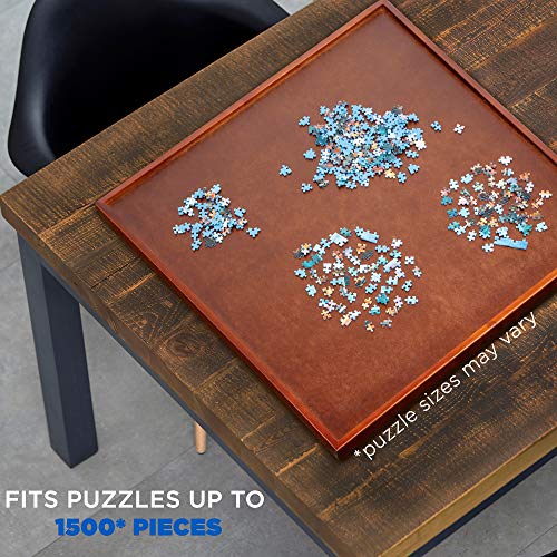Jumbl Spinner Puzzle Board | 35” x 35” Wooden Jigsaw Lazy Susan Turntable w/ 360° Rotation | Smooth Plateau Fiberboard Work Surface & Reinforced Hardwood | for Games & Puzzles | 1500 Pieces