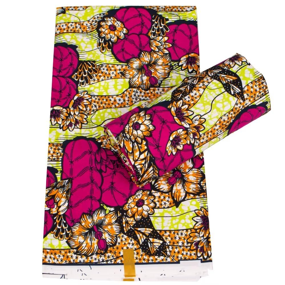 6 Yards Kente African Fabrics Bright Color Polyester African Cloth by Yard Ankara Fabric Sewing for Crafts