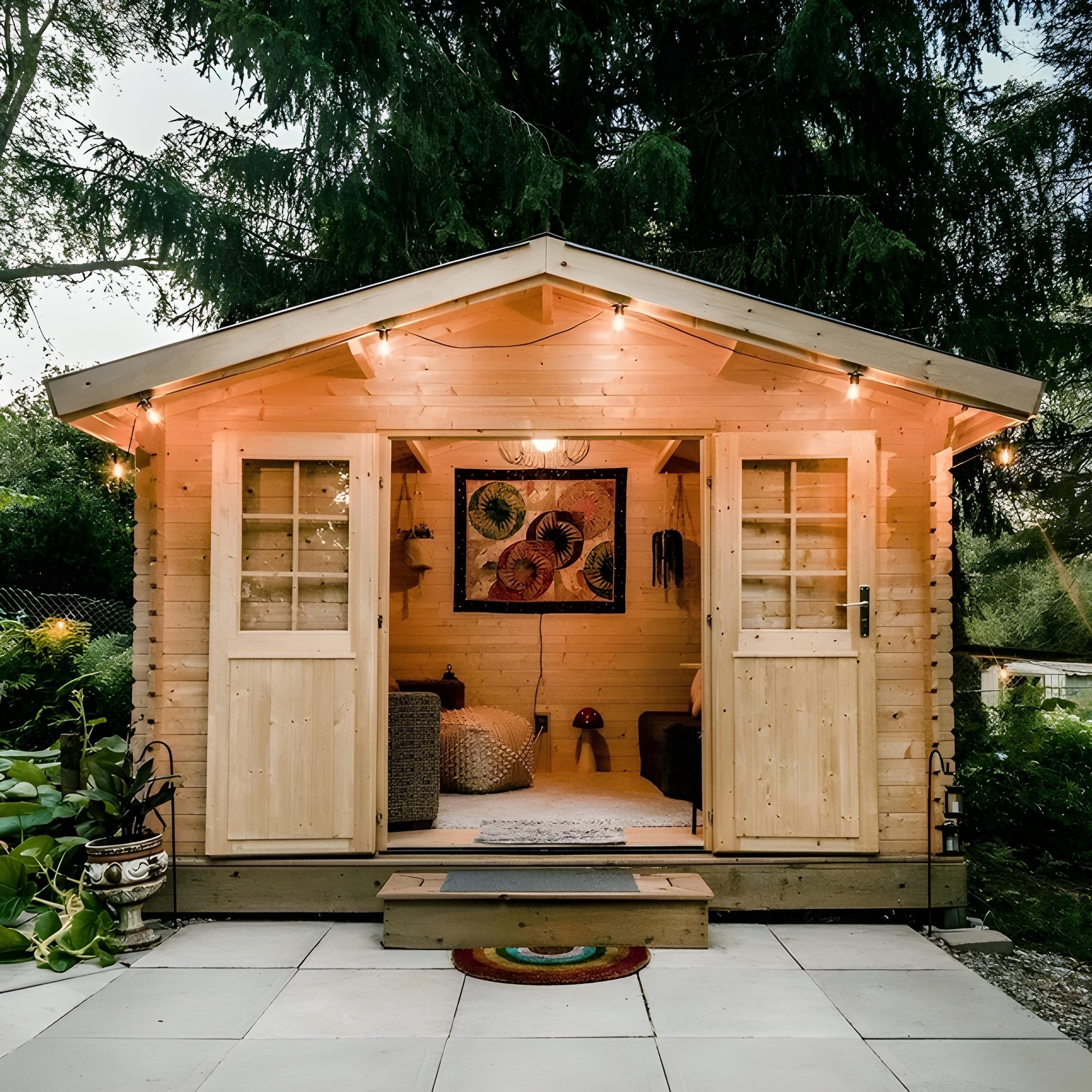 47ft x 27ft Pre-Built Wooden Log Cabin | Pine Wood Tiny Home with 1 Bedroom & Quick Assembly