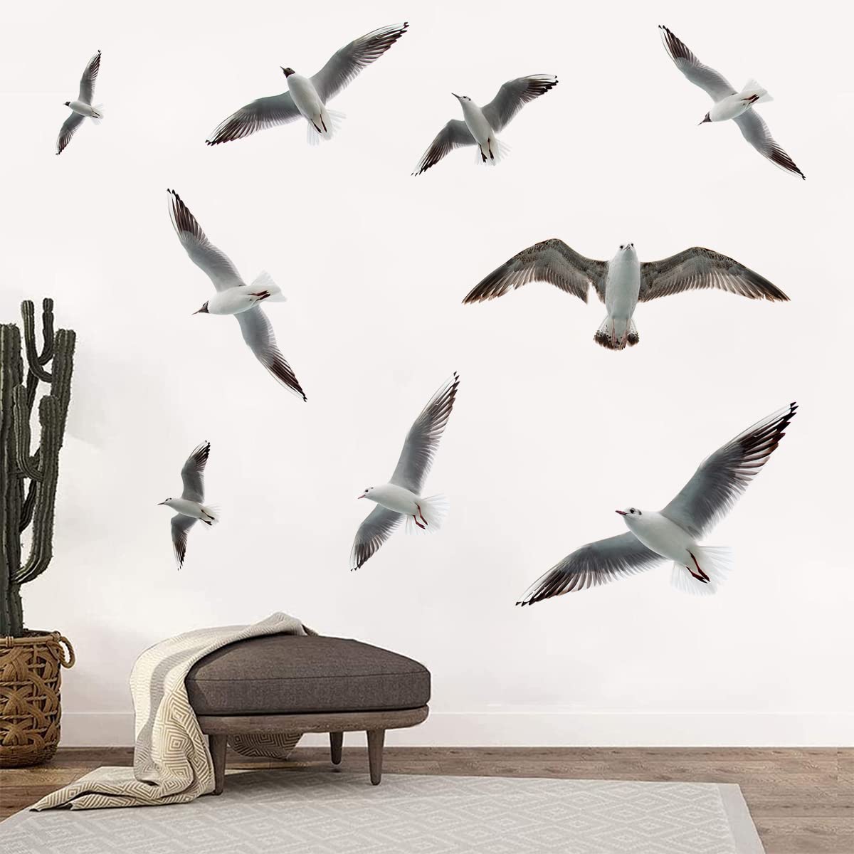 MEFOSS 3D Seagull Wall Decals Peel and Stick DIY Flying Sea Birds Wall Decor Vinyl Stickers for Living Room Bedroom Kids Room Office Window Decorations