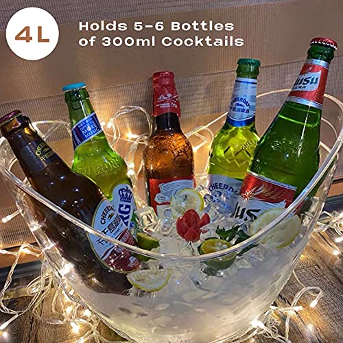 2 Pack 4L Large Capacity Beverage Tub Oval Storage Bucket,Ice Buckets for Parties Plastic Wine Bucket, Beer Bucket, Like an Ice Bucket JENIGH JEWEL, Transparent