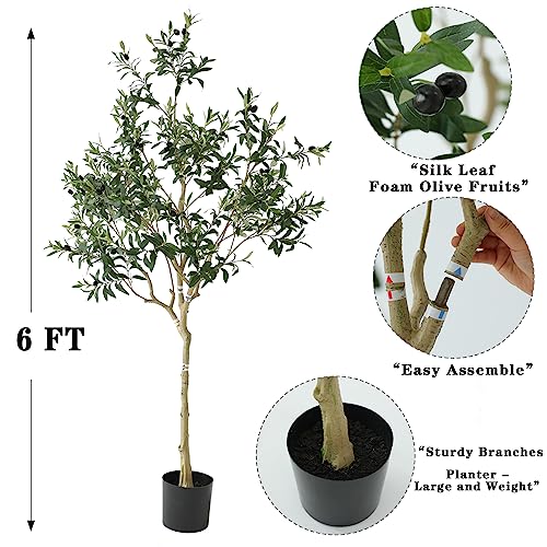 Apeair Artificial Olive Tree, Tall 6 Feet Faux Potted Silk Green Leaves Olive Tree with Planter, Large Fake Plants House Greenery Decoration for Indoor Home Office Housewarming Garden Decor…