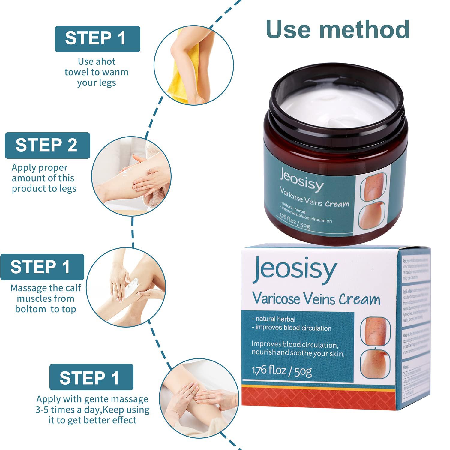 jeosisy Varicose Vein Cream - Varicose Veins Cream for Legs, Varicose & Spider Veins Soothing Leg Cream