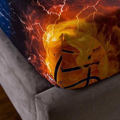 4PC Soft Basketball Sheet Sets Full Size Sport Bedding Sheet Sets with Flat Fitted Sheet for Boys, Girls and Teens (Full, Basketball)