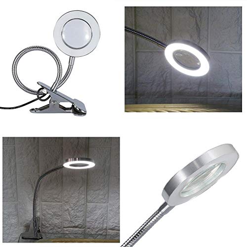 Simlug Magnifying Glass Lamp, Magnifying Light Table Base Holder USB Powered Portable Clamp Table Base Holder Desk Magnifier Lamp Ideal for Eyebrow Tattoo Tattoo