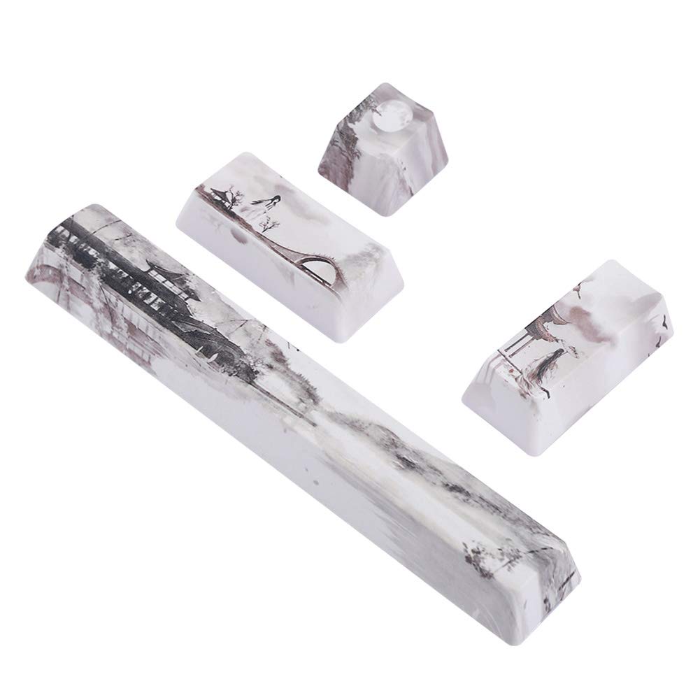 Bewinner1 DIY Keycaps, PTB PC Gaming Mechanical Keyboard Space Keycap ESC Keycap Enter Keycap Numpad Enter Keycap, Universal Computer Keyboards Cap Landscape Painting PTB Grey