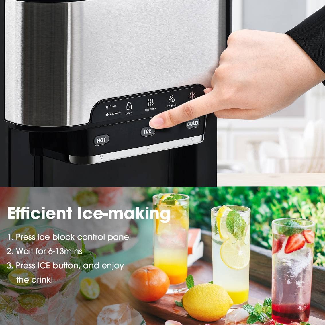 3 in 1 Water Dispenser with Ice Maker Countertop Portable Water Cooler