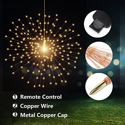 200 LED Starburst Sphere Lights,Firework Lights Battery Powered, Tent Chandelier Remote Control, Waterproof Hanging Lights for Gardens Courtyards Porches Christmas Party Home Decor(Warm White)