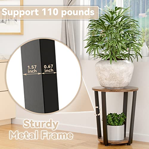 EKNITEY Wood Round End Table - 19.7" Dia. Side Table with Storage Small Table with Sturdy Metal Frame for Living Room Bedroom Couch Snack and Sofa 2-Tier